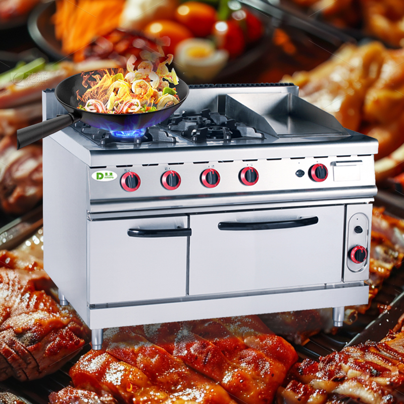 Commercial Floor Type Gas Range 4 Burner With Griddle With Oven - Dongpei